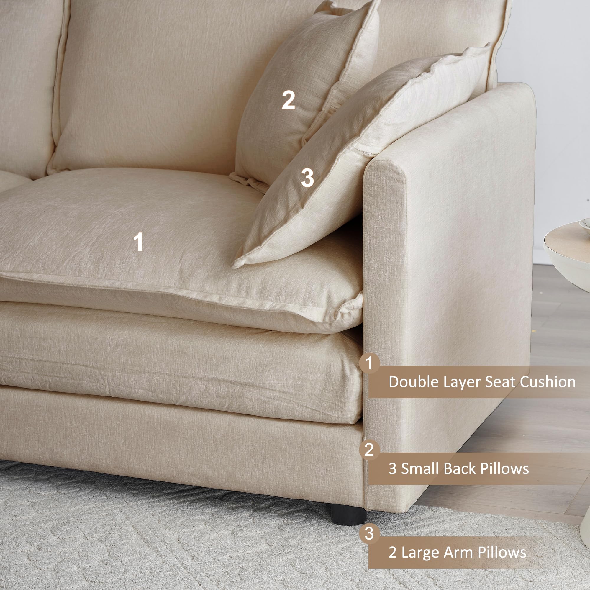 Tmsan 41.4" Chenille Oversized Accent Chair, Comfy Single Sofa Cloud Couch Chair Modern Luxury Arm Chair with Pillow for Living Room Bedroom Apartment Office, Light Coffee