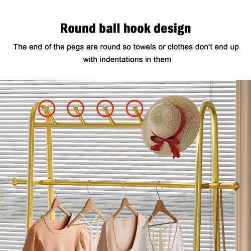 BOTAOYIYI Clothes Rack Gold, Freestanding Coat Rack Modern Rolling Garment Rack with Wheels and Bottom Shelves, Industrial Heavy Duty Pipe Clothing Rack Wardrobe Closet for Boutique Display (39.4")