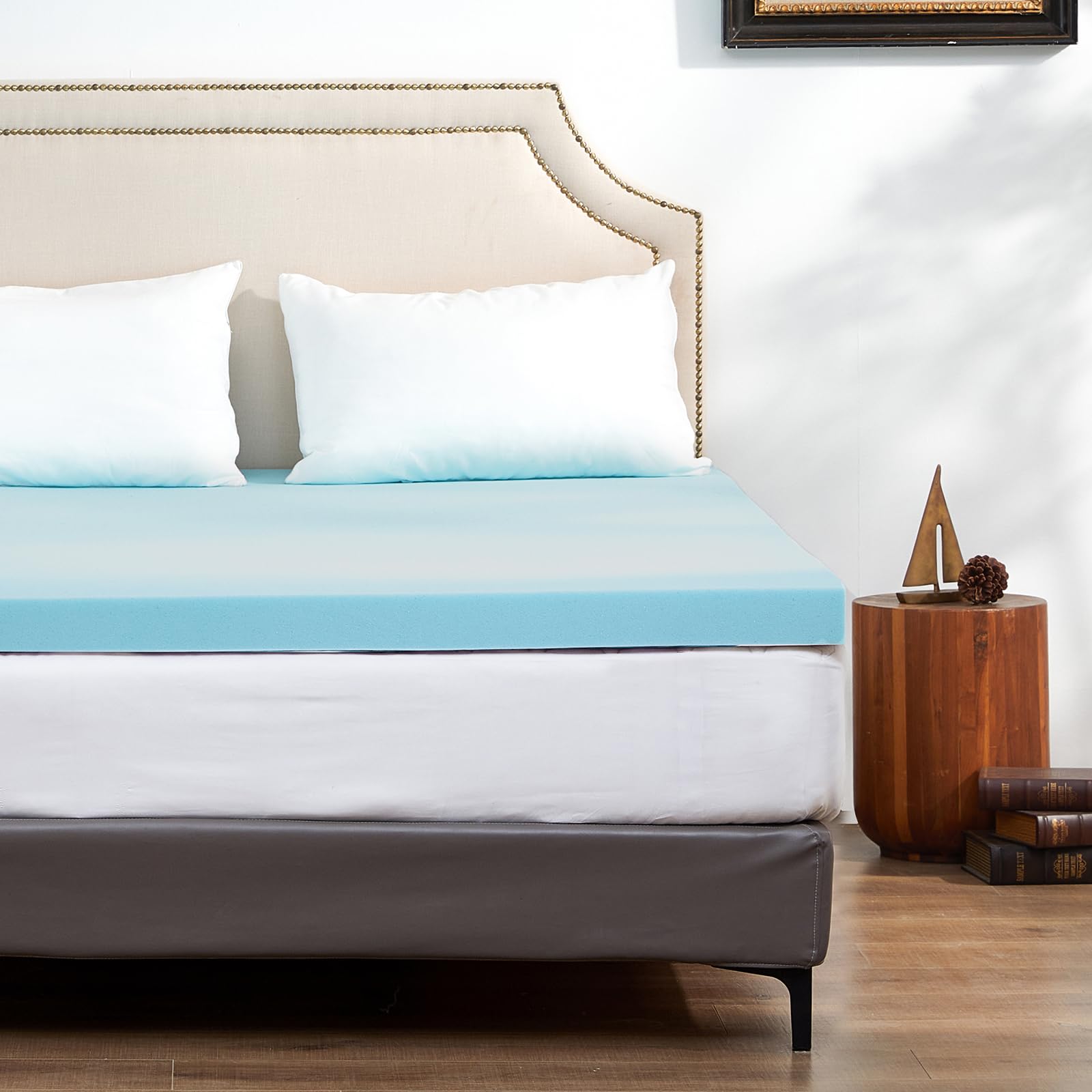 Orcalic 3 Inch Ventilated Memory Foam Mattress Topper, Soft Mattress Pad, Bed Topper, CertiPUR Certified, Full Size, Blue