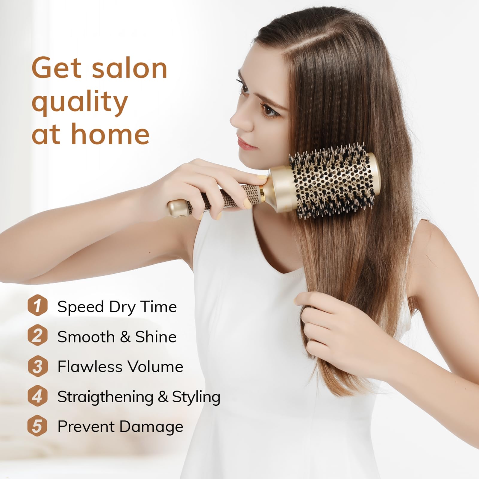 Round Brush for Blow Drying, Nano Thermal Ceramic & Ionic Tech Hair Brush with Boar Bristles, Professional Round Barrel Brush for Styling, Curling & Straightening by Sndyi (3.3 Inch, Barrel 2.1 Inch)