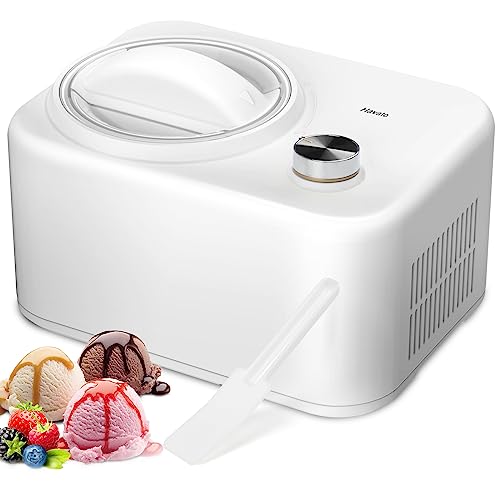 HAVATO 1.0QUART compact Ice Cream Maker with Compressor,No pre-freezing,3 Modes,sorbet machine,Homemade Sorbet/Gelato/milkshake for family of 4-5,recipe included,White