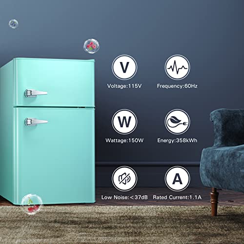 Havato 3.2 Cu.Ft Mini fridge with Freezer, Double Door Compact Refrigerator, Retro Mini Refrigerator for Dorm, Office, Bar, RV, Bedroom, (Green)