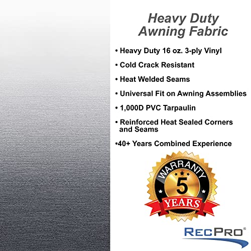 RecPro RV Awning Fabric Replacement | Width Options from 8 Feet to 22 Feet | Variety of Color Options | 8' (96") Length RV Awning Replacement | Premium Vinyl (18' - Actual Width 17' 1", Gray Fade)
