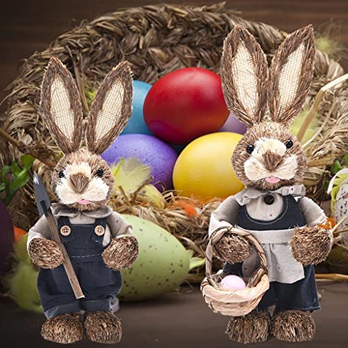 kekafu 2Pc Easter Standing Bunny Figurine Bunny Sculpture Decorative Statue Home Garden Wedding Ornament Doll Toy Artificial Animal Model Spring Easter Gift Souvenir Figurine for Tabletop Decor