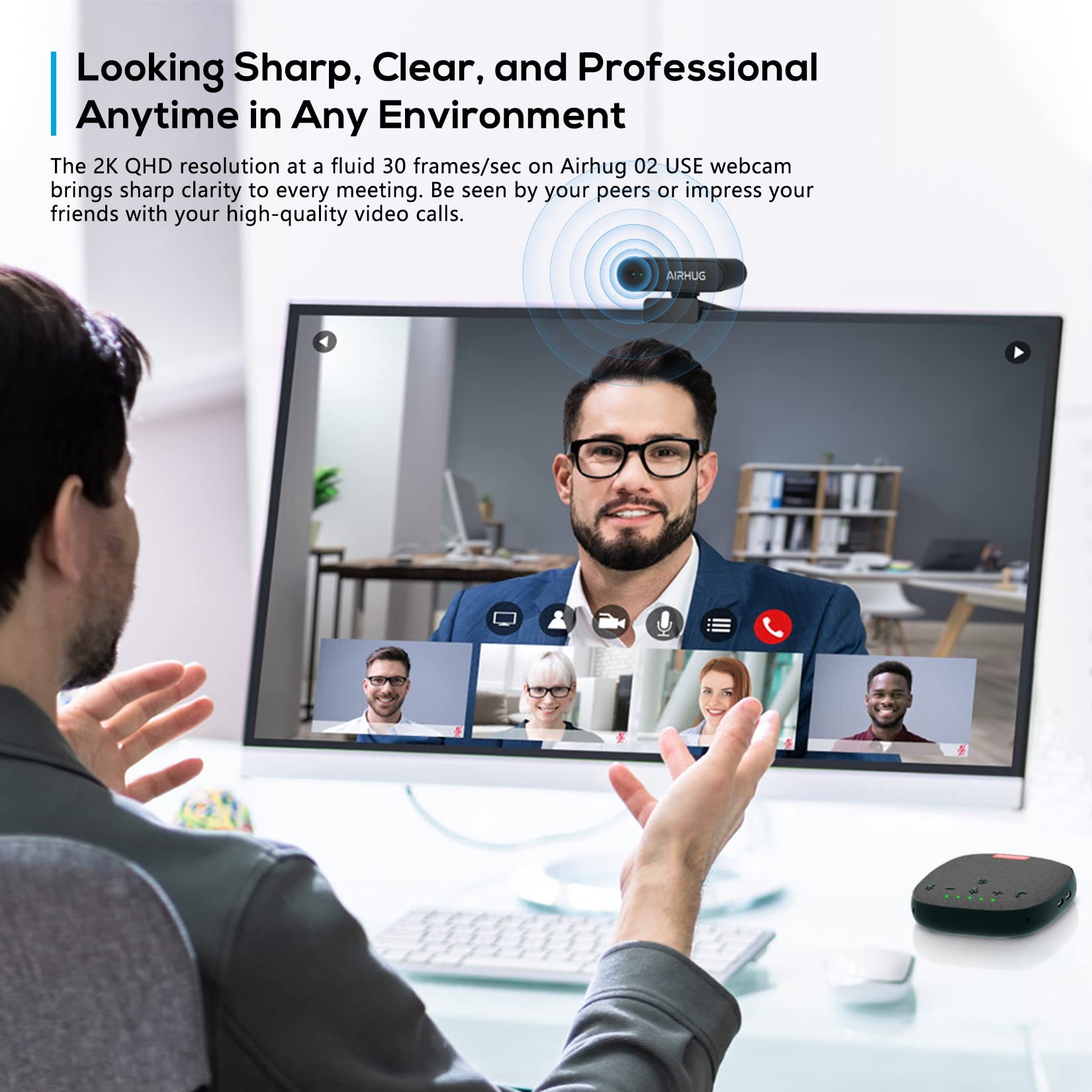 AIRHUG Webcam - Video Conferencing Streaming Recording - Plug & Play USB Web cam with Privacy Cover (2K Webcam No Mic)