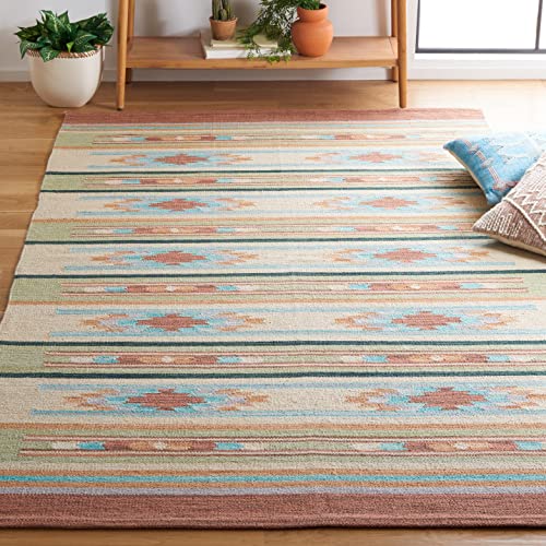 SAFAVIEH Cotton Kilim Collection Accent Rug - 4' x 6', Brown & Ivory, Handmade Southwestern Boho Tribal Cotton, Ideal for High Traffic Areas in Entryway, Living Room, Bedroom (KLC301T)