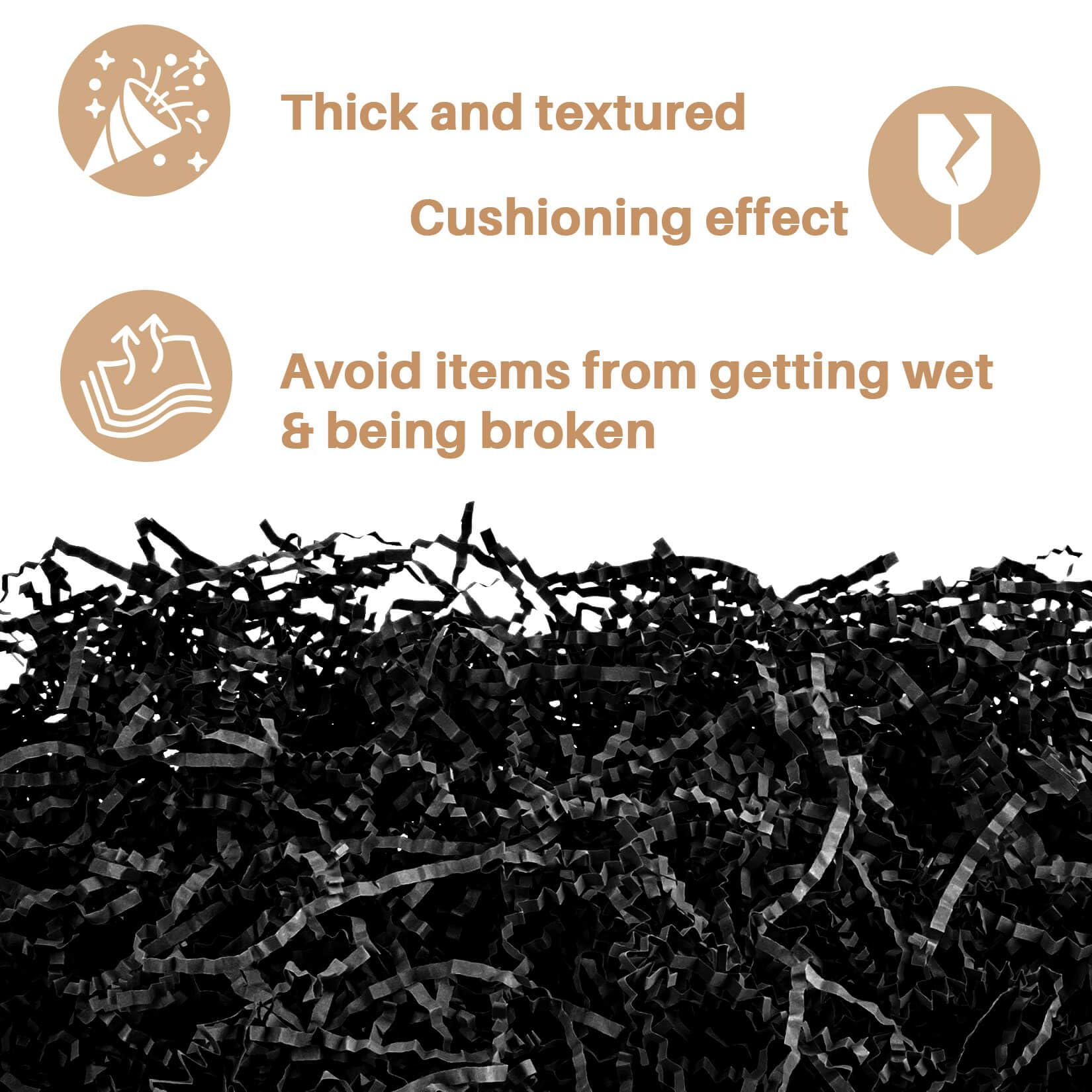 4.9OZ Sukh Crinkle Cut Paper -Reusable Paper Shred Filler as Confetti Paper Stuffing Baskets Filler for Cute Easter Wedding Birthday Decorative Craft Box Bags Wrapping Supplies（Black）