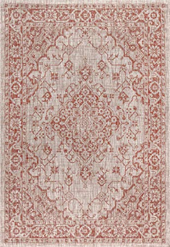 JONATHAN Y SMB102A-3 Rozetta Boho Medallion Textured Weave Indoor Outdoor Area -Rug Coastal Bohemian Rustic Glam Easy -Cleaning Bedroom Kitchen Backyard Patio Non Shedding, 3 X 5, Red/Taupe