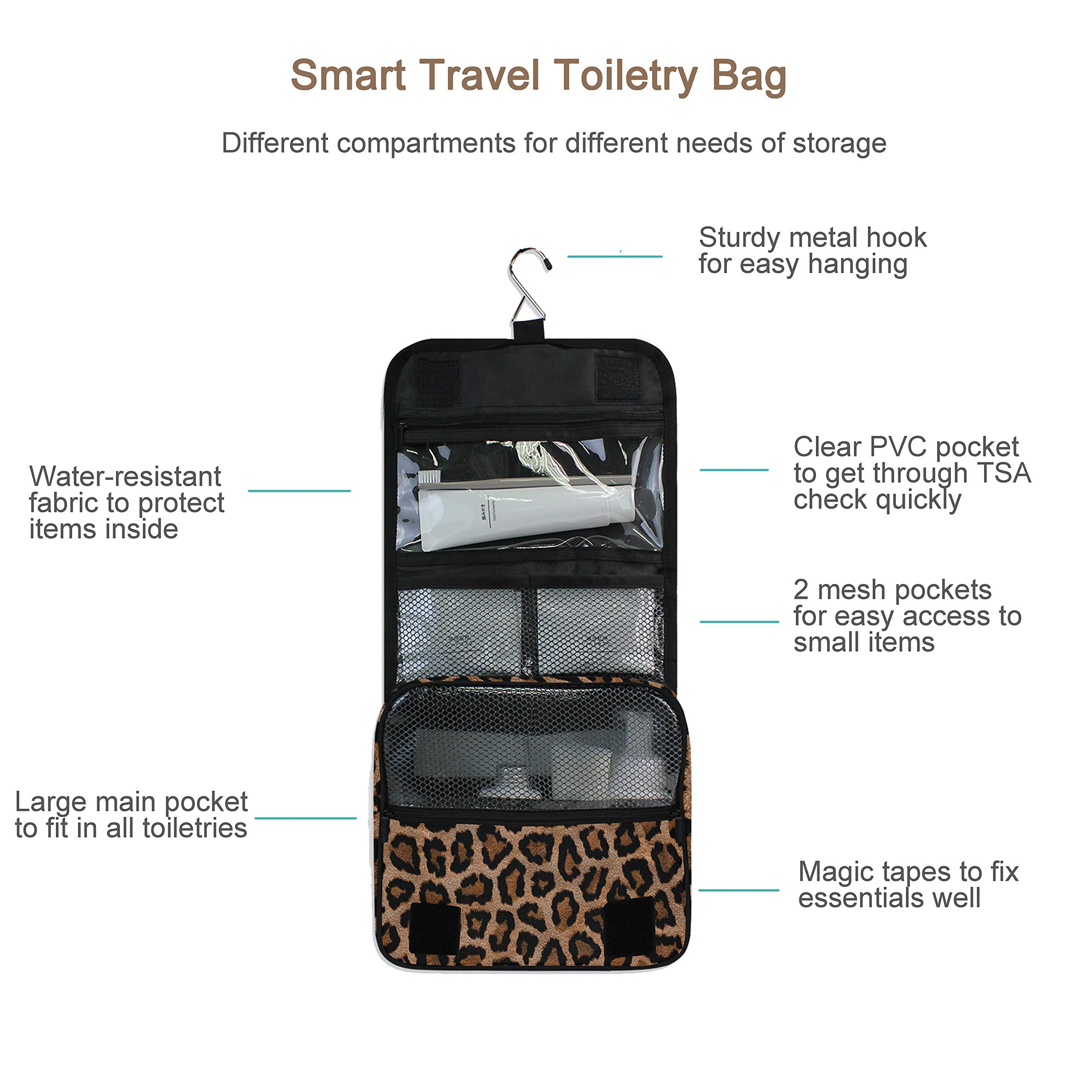 Hanging Travel Toiletry Bag Kit Makeup Case Cosmetics Organizer for Men Women leopard