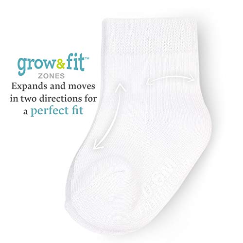Fruit of the Loom Baby 14-Pack Grow & Fit Flex Zones Cotton Stretch Socks - Unisex, Girls, Boys (0-6 Months, Grey)