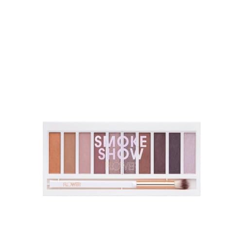 FLOWER BEAUTY By Drew Barrymore Shimmer + Shade Eyeshadow Palette - Neutral Colors + Ten Shades - Mix + Layers Shades - Easily Blendable + Rich Color Payoff - Brush Included (Smoke Show)