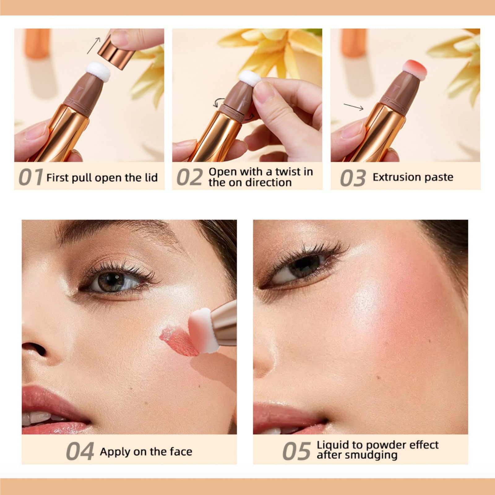 3PCS Contour Beauty Wand Set, Liquid Bronzer Stick, Liquid Contour, Contour Wand, Contour Blush and Highlighter Sticks with Soft Cushion Applicator(Contour+Blush+Highlighter)