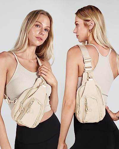 ASLABCREW Sling Bag with Adjustable Strap, Crossbody Daypack Chest Bag Small Backpack for Hiking Traveling, Ivory