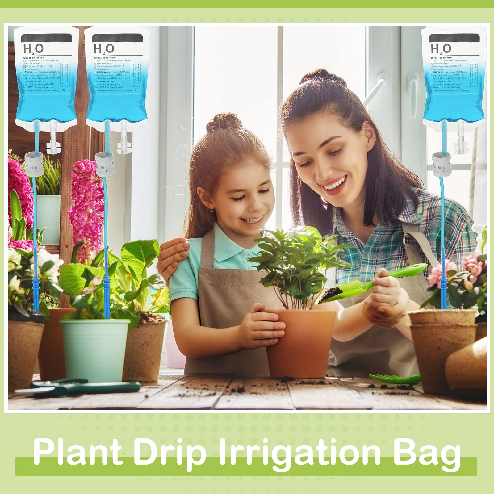 6 Pcs Plant Drip Irrigation Bag 350ml Automatic Plant Waterer Plant Watering Devices System Waterer with Adjustable Valve Switch for Indoor Outdoor House Potted Plant Support Gardening System Kit