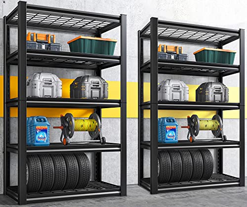 REIBII 72" Storage Shelves Heavy Duty Shelving, Wide Garage Shelving Loads 2000Lbs, Adjustable Garage Storage Shelves, 5 Tier Metal Shelving for Storage Utility Shelf Rack, 72"H*35.5"W*16"D, 2 Pack