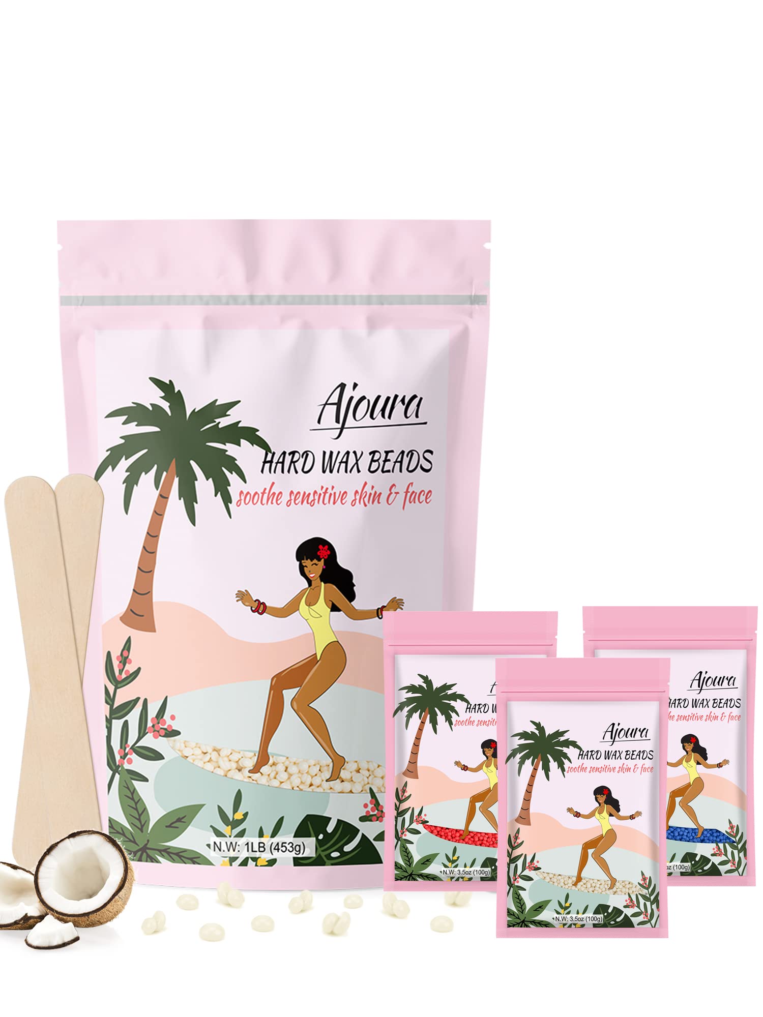 Ajoura wax beads, 1lb & 300g hard wax beads hair removal