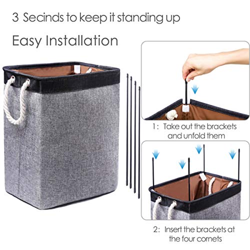 JYHJ Laundry Hamper with Handles Hampers for Laundry Foldable Fabric Laundry Basket Built-in Lining with Detachable Brackets for Bathroom Clothing Washing Storage, Grey