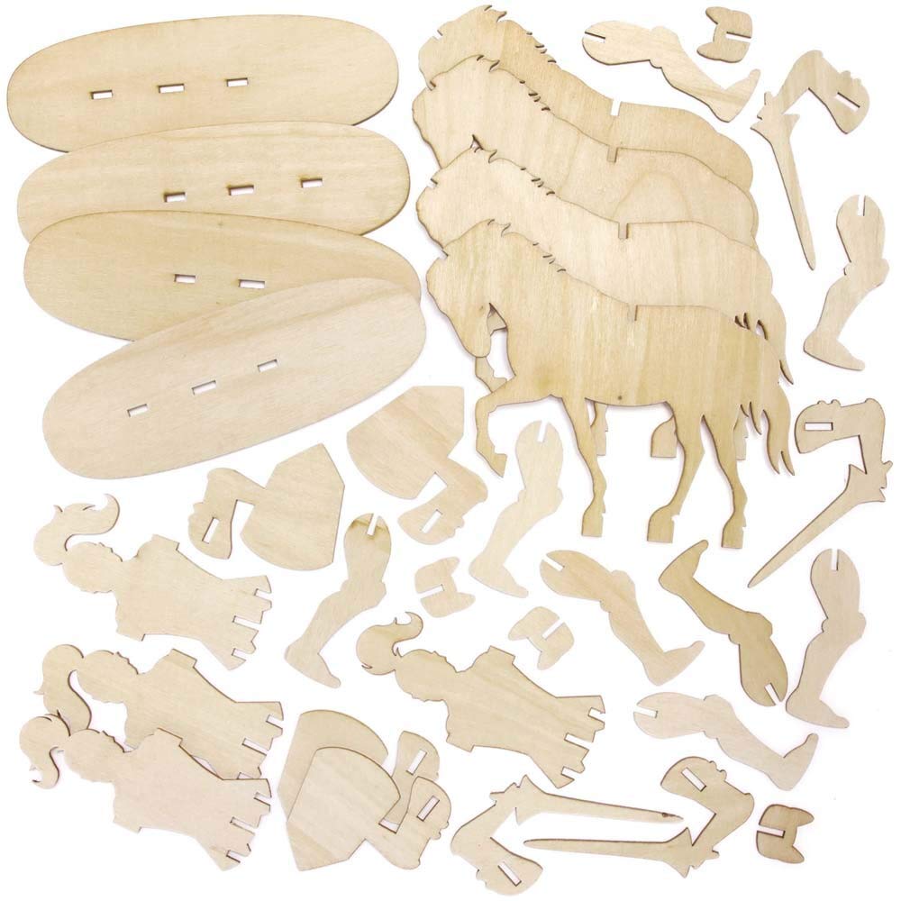 Baker Ross FE277 Knight Woodcraft Kits - Pack of 4, Wooden Crafts for Children to Decorate and Display, Kids Educational Activity