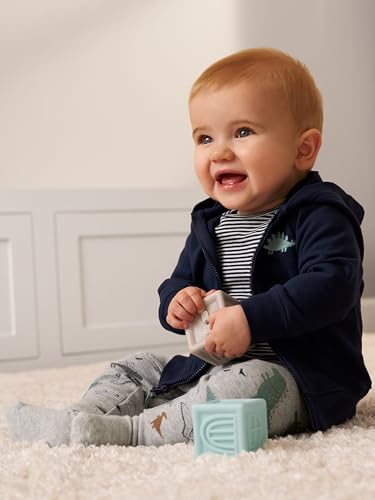 Simple Joys by Carter's Boys' 4-Piece Jacket, Pant, and Bodysuit Set, Navy Dino, 18 Months