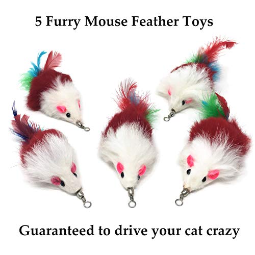 Pet Fit For Life 10 Piece Cat and Kitten Wand Replacement Pack with Squiggly Worm and Furry Mouse