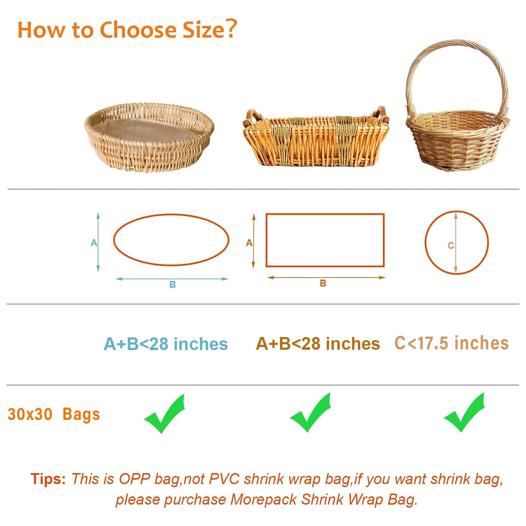 Morepack Large Cellophane Bags for Gift basket 30x30 Inches Clear Basket Bags 20 Pieces