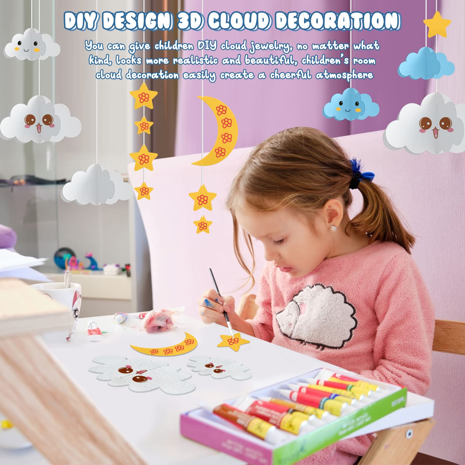 37 PCS 3D Cloud Decorations Hanging Clouds for Ceiling Cloud Party Decorations Felt Fake Cloud Ornaments Cloud Props for Art Wedding Birthday Nursery Classroom Children Room