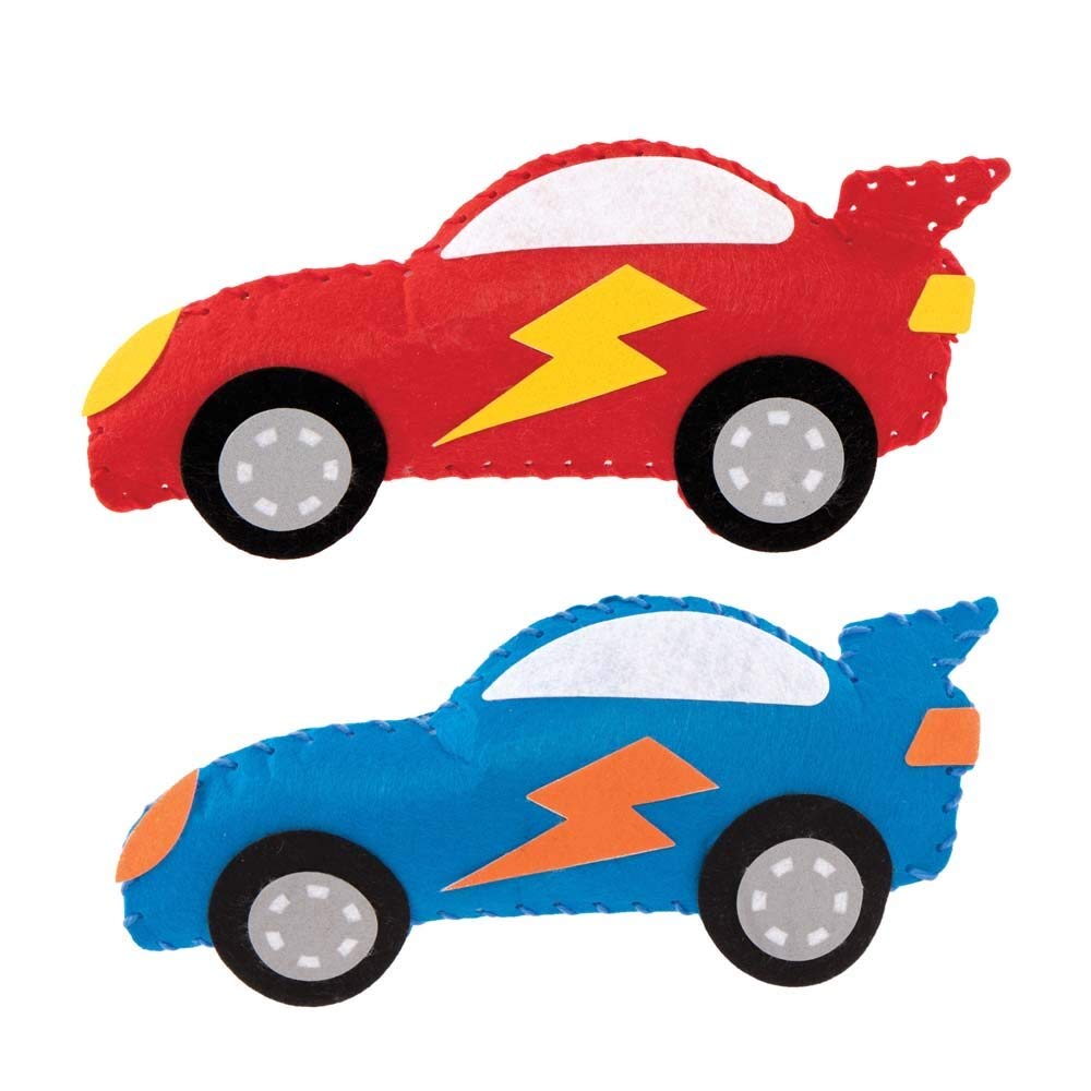 Baker Ross FE614 Racing Car Cushion Sewing Kits - Pack of 2, Sewing Set for Children, Creative Activities for Kids, Ideal Arts and Crafts Project