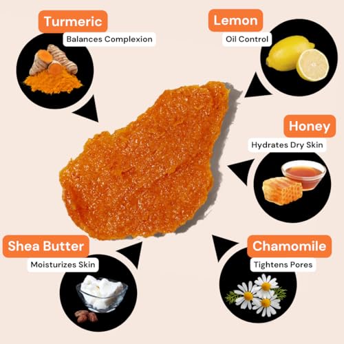 Minimo Glow Turmeric Face Scrub With Heart Applicator - Infused with Turmeric, Manuka Honey, Cinnamon, and Chamomile - Unscented Turmeric Scrub for All Skin Types- Achieve Glowing Skin Naturally