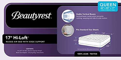 Beautyrest Hi Loft Air Bed Mattress with Pump and Edge Support, 17" Queen