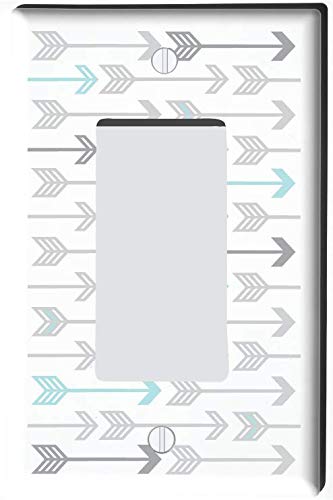 Seafoam Green and Grey Arrow Print Pattern Light Switch Plate and Outlet Covers/Arrows Woodland Forest Nursery Wall Decor for Baby (Single Rocker GFCI)