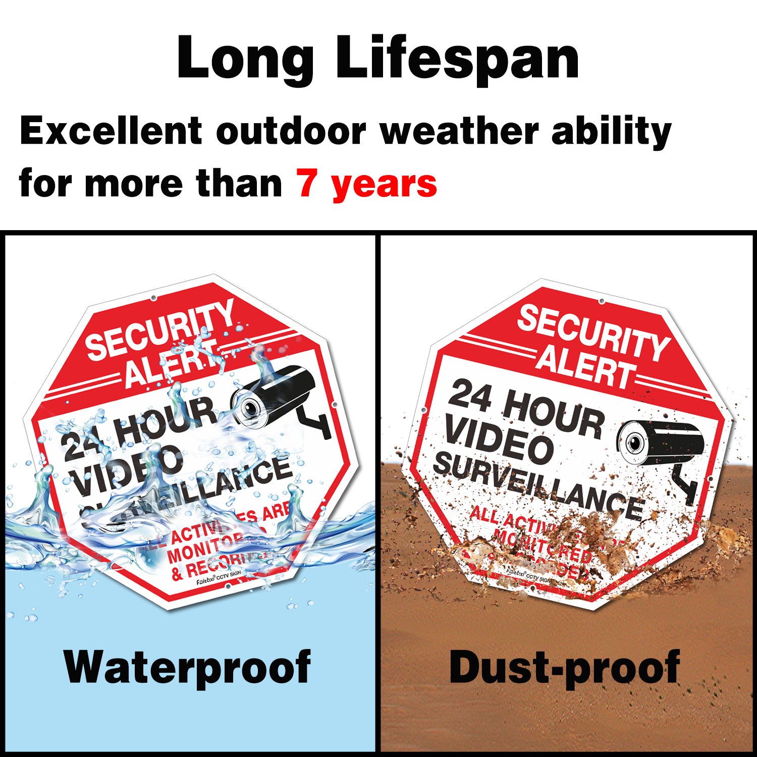 Video Surveillance Signs, Security Signs,Octagon 12 x12 Inches 40Mil Thick Aluminum Reflective sign for Home Business CCTV Security Camera, UV Protected & Waterproof, 4 pack