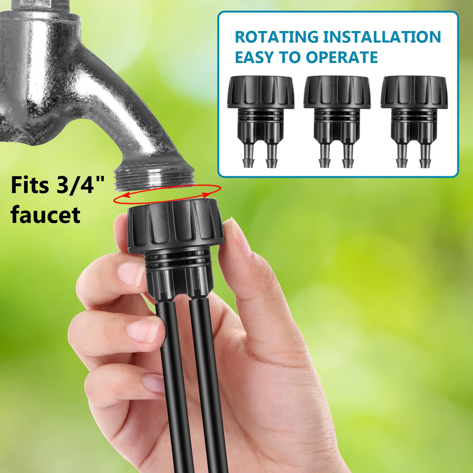 5 Pack Drip Irrigation Tubing Faucet Adapter Garden Faucet Hose Adapter Drip Irrigation Hose Connectors Faucet Connector with Washers for Garden Irrigation System(Double, Convert 3/4 to 1/4)