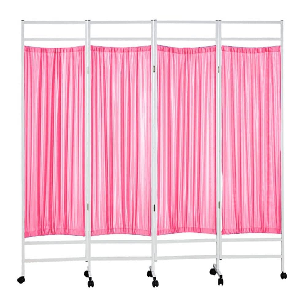 4 Panel Medical Privacy Partition with Wheels, Folding and Rolling Room Divider for Doctor Office Beauty Salon Clinic Hospital Ward (Color : Pink)