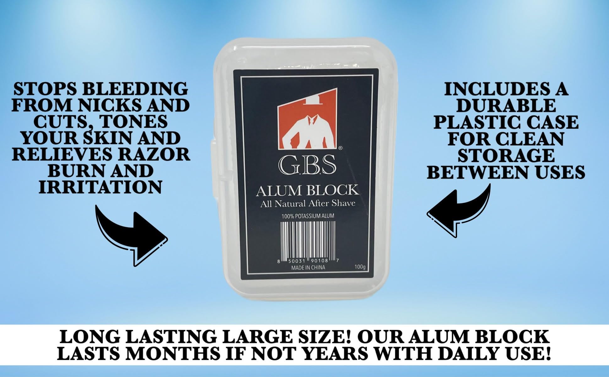 G.B.S Alum Block Bar Travel Cases, Pack of 3 (100 Grams Per Bar) Potassium Shaving Alum After Shave Soothing Razor Burn Relief