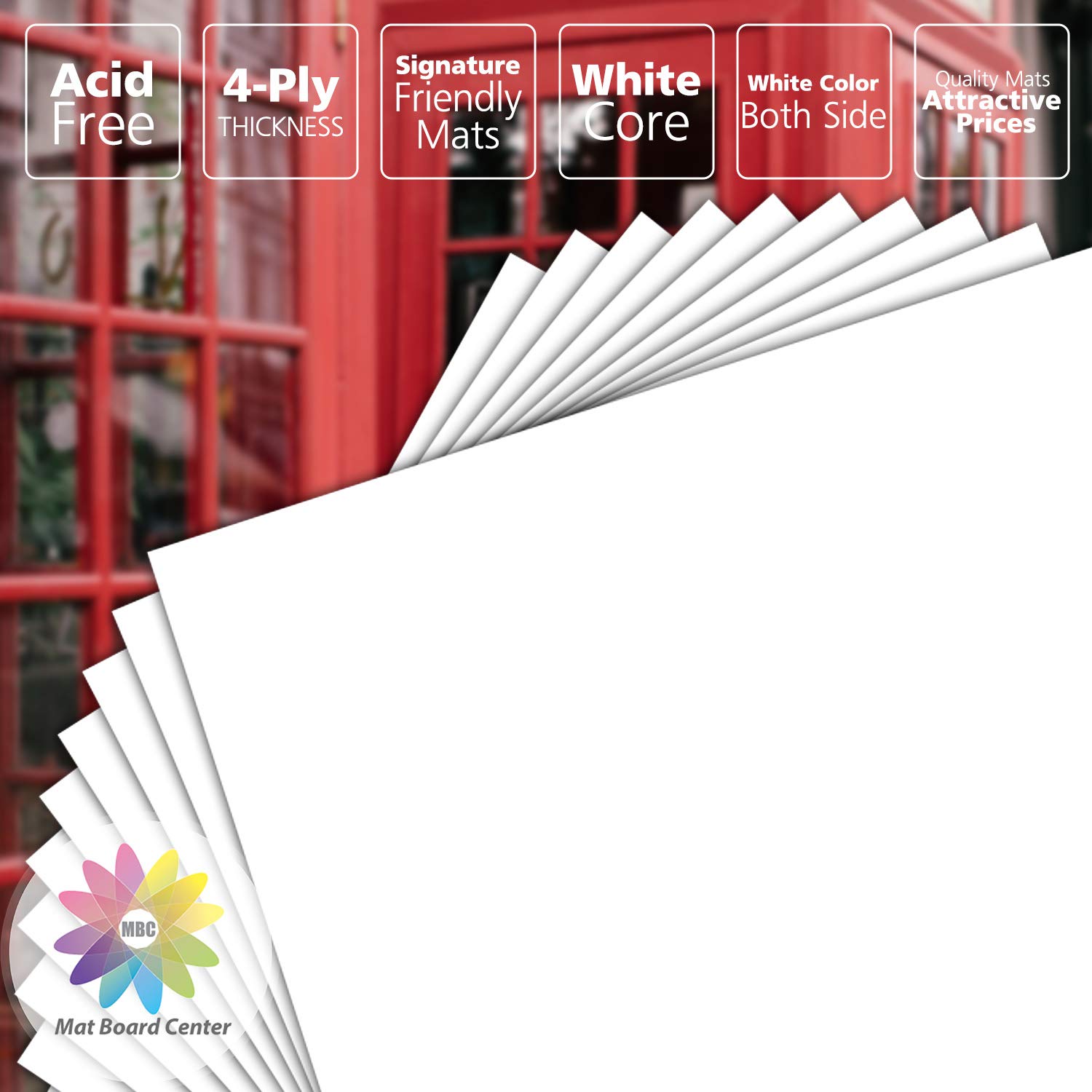 Mat Board Center, Pack of 10 12x16 White Uncut Mat Boards, Acid Free, 4-Ply Thickness, White Core, Great for Pictures, Photos, Framing Backing