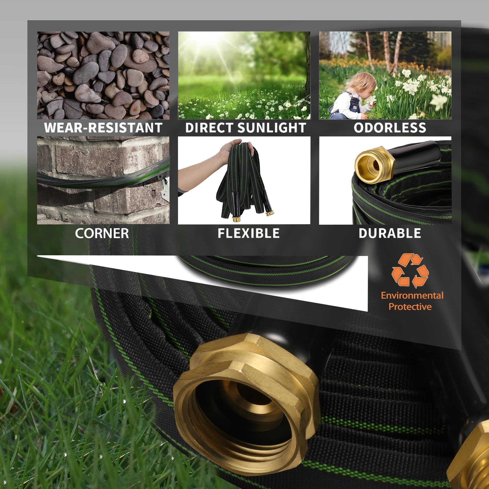 50 ft Non-Expandable Garden Hose - All New 2024 Leak-Proof Technology Water Hose with 3/4" Solid Brass Fittings,Extra Strength Fabric - Ultra Lightweight,Flexible,Durable,Kink-Free, RV,Marine & Camper