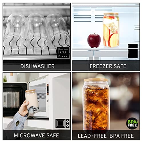 Beer Can Glass,6pack Drinking Cups With Straws and Lids, Can Shaped Glass Cups 16 oz, Cute Iced Coffee Cup Tumblers, Cold Drink Glassware, Unique Water, Tea, Cocktail Glass Set, Great Gift