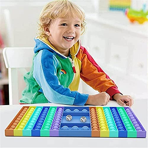 BD&M Chess Board Pop Push It Game Fidget Big Size Large Toy Rainbow Play Bubble Popper with Dice Sensory Toys Gift for Kids Adults