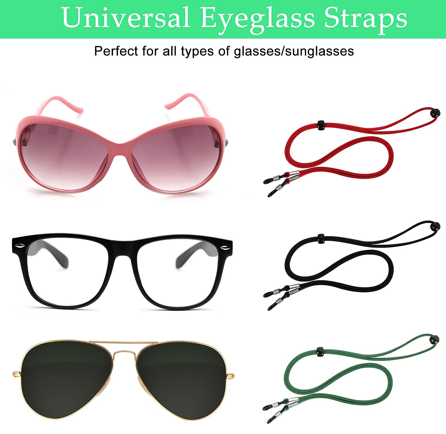AugLifers Eyeglasses Holder Straps Cord, Sunglasses Strap Adjustment for Men Women, Anti-slip Sports Eyewear Retainer Lanyards 5PCS
