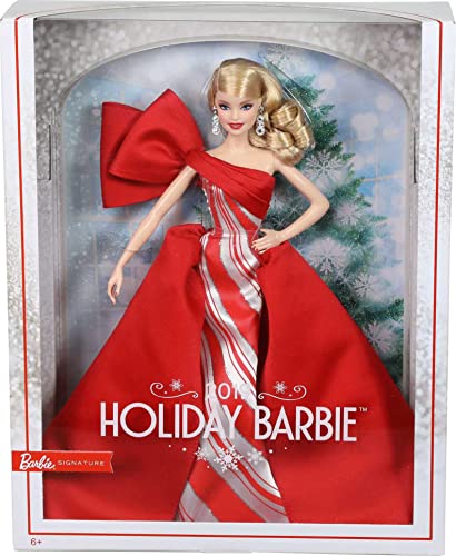 Barbie 2019 Holiday doll, 11.5-inch, Blonde, Wearing Red and White Gown, with Doll Stand and Certificate of Authenticity