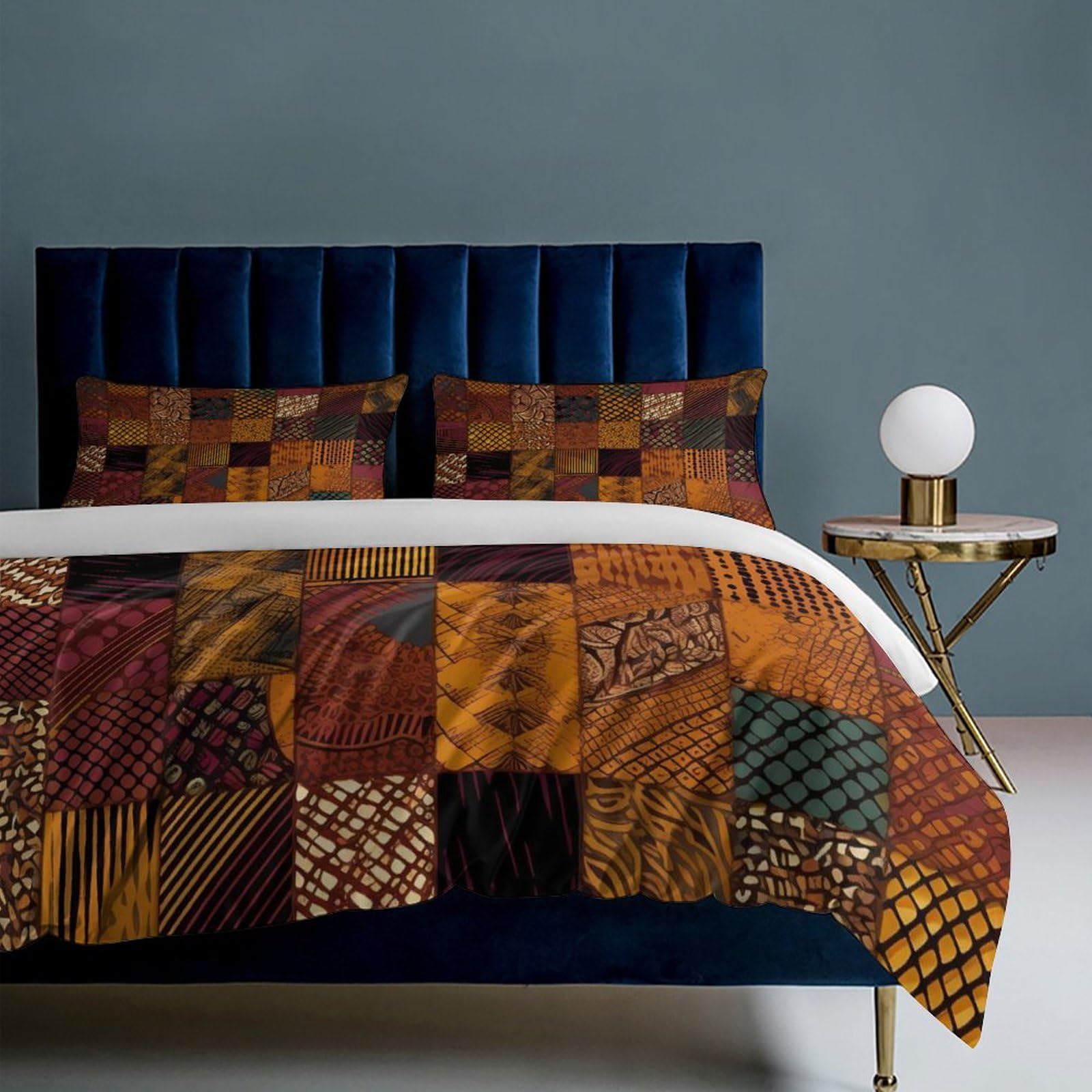 HotcoS African Style Patchwork Comforter Set Queen 3 Pieces Bedding Set Lightweight Soft Bedding Comforter Sets for All Season with 1 Duvet Cover 90"x90" 2 Pillow Shams 30'' X 20''