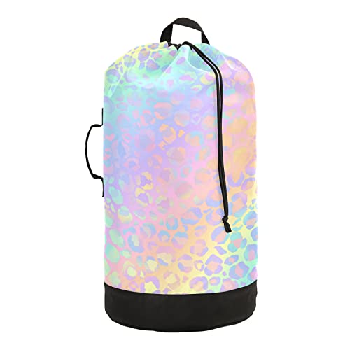 ALAZA Backpack Laundry Bag,Rainbow Leopard Print Cheetah Laundry Backpack Clothes Hamper Bag with Drawstring Closure for College, Travel, Laundromat, Apartment(3be1a)