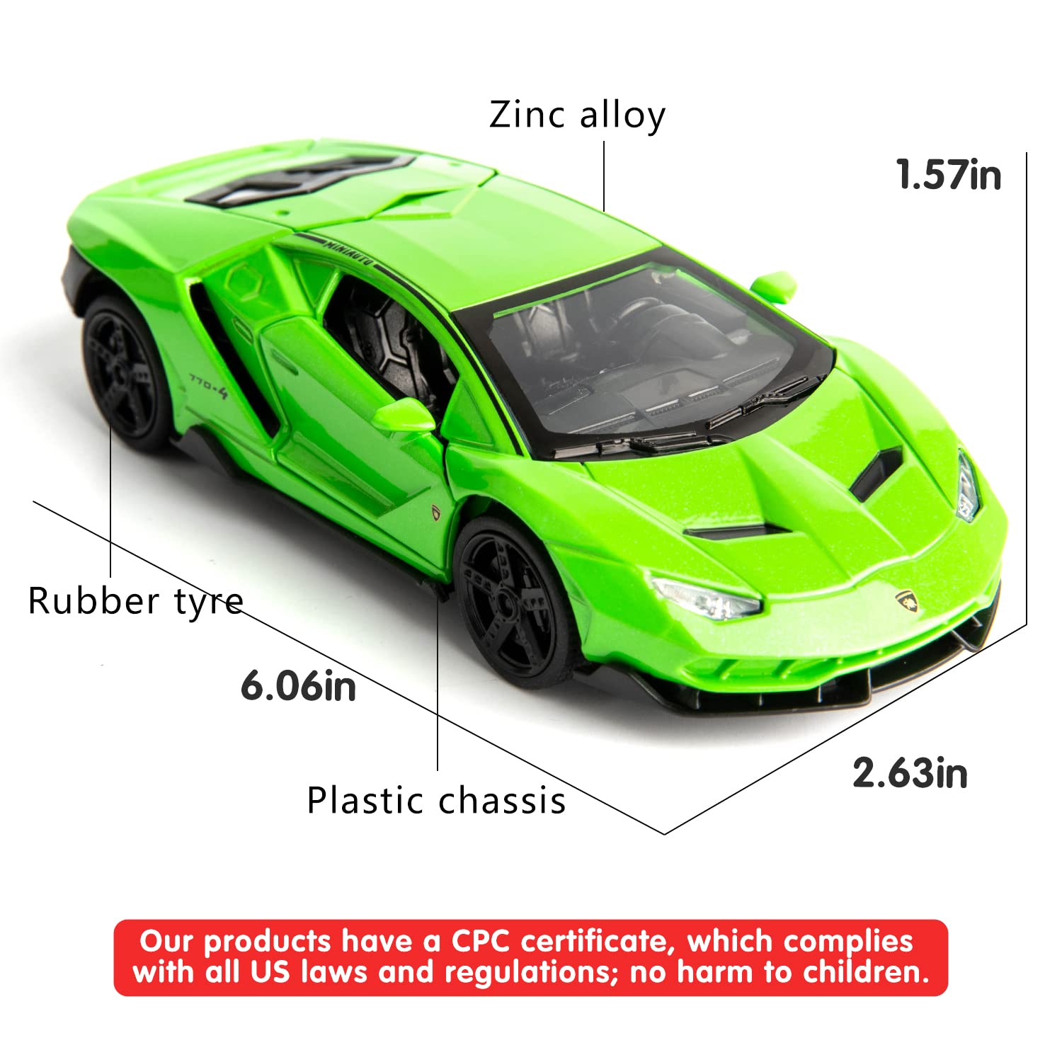 BDTCTK 1:32 LP770 Model Car, Zinc Alloy Pull Back Toy Car with Sound and Light for Kids Boy Girl Green