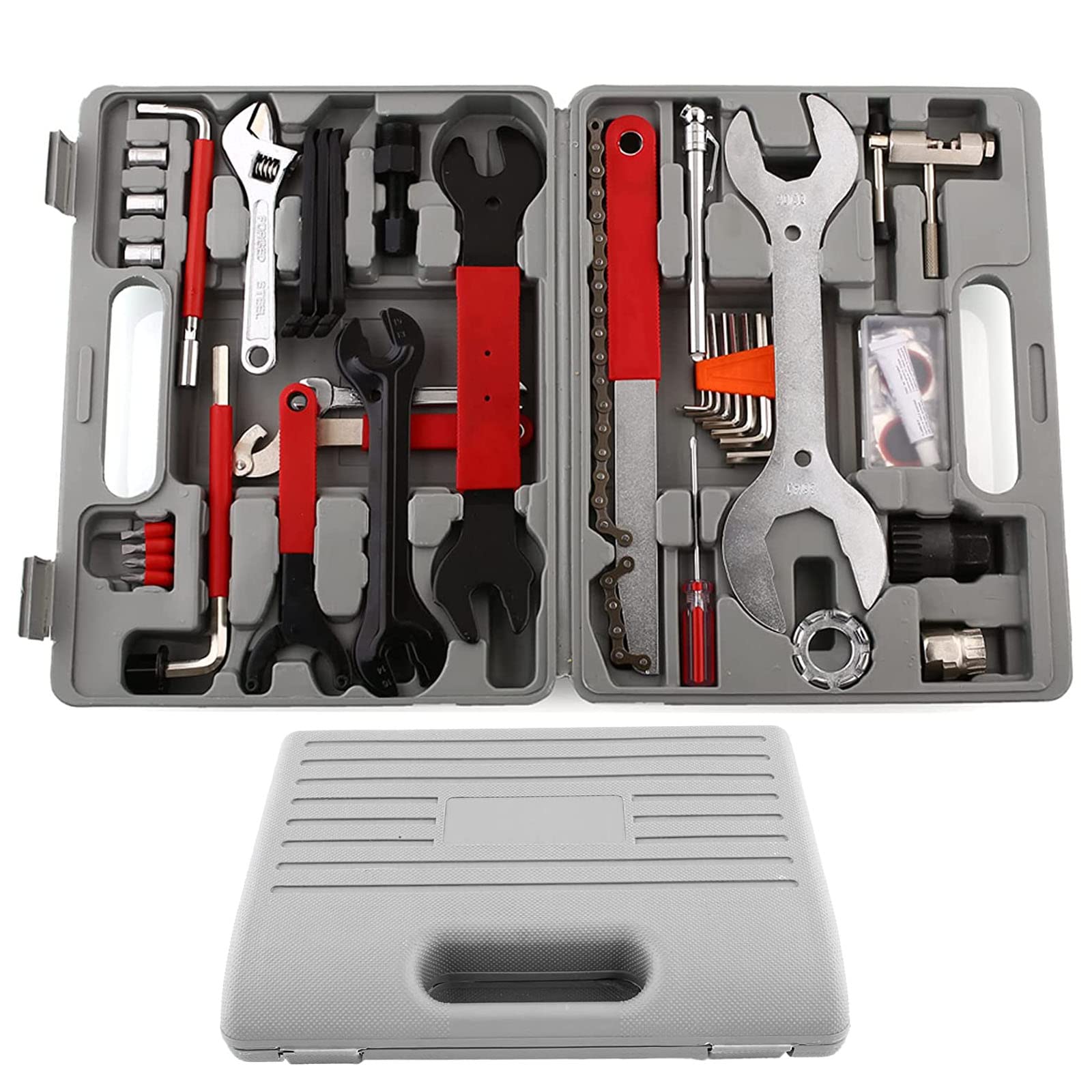 48 Pcs Tool Set, Bike Tool Kit, Bicycle Repair Kit Tool Box Set with Adjustable Open Wrench, Tire Lever, Socket, DIY Tools, Small Portable Hand Tool Kit for Mountain Road Bike Motorcycle Maintenance