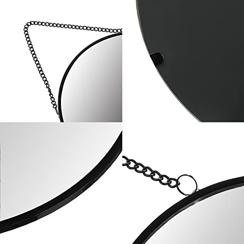 Bowenturbo Hanging Wall Mirror Decorative Metal Round Mirror with Chain for Home Decor Bathroom Bedroom Living Room… (7.9", Black)