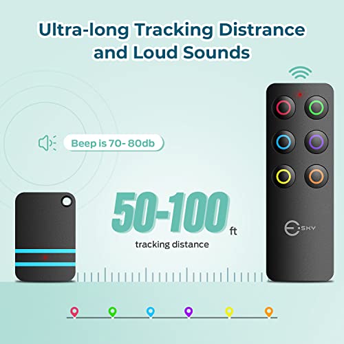 Key Finder, Esky RF Item Locator with 2 Transmitters and 6 Receivers, 100ft Working Range 80dB Loud Beeps Wireless Item Tracker Support Remote Control for Finding Pet, Wallet and Key