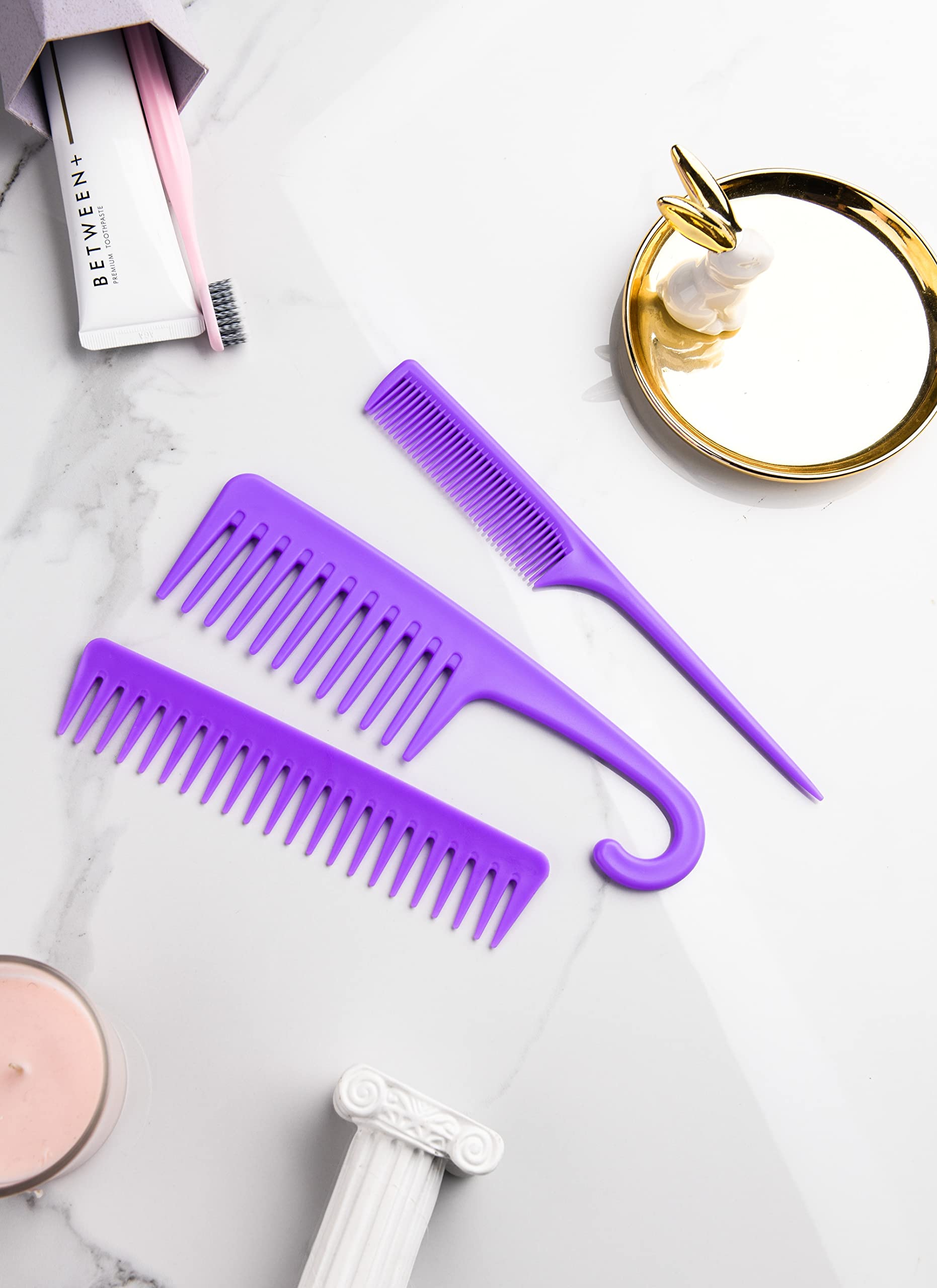 5 Pcs Hair Comb Set, Wide Tooth Detangling Comb,Large Shower Comb with Hook,Fine Tooth Rat Tail Comb Professional Styling, No Handle Women Brush For Curly, Wet, Dry, Long and Thick Hair.