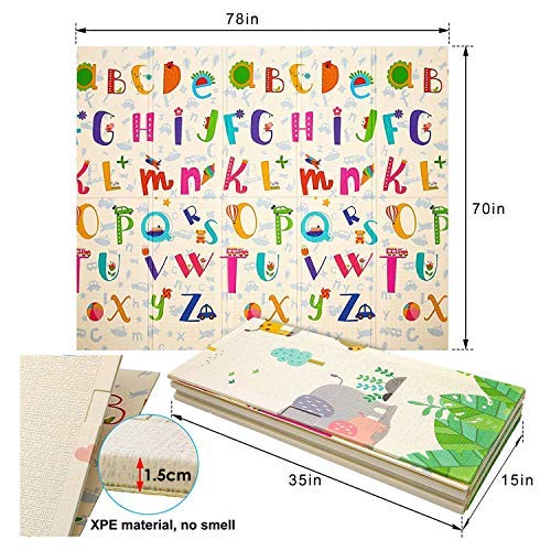 Foam Crawling Mat Baby Folding Play Mat Kids Reversible Extra Large Non Toxic Waterproof Infants Rug Toddler for Picnic Outdoor Playroom