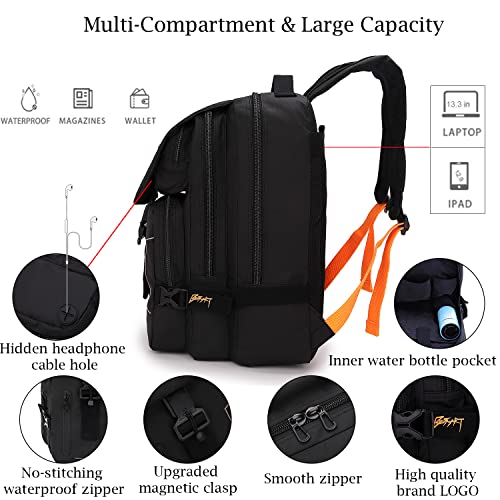 BE SMART Hiking Outdoor Travel Backpack with Cyberpunk Design, Water-Resistant Laptop Daypack Book Bag with Multi-Layer for Men & Woman (Black)