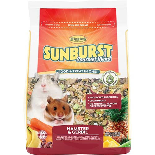 Higgins 2 Pack Sunburst Gourmet Hamster & Gerbil Food. 2.5 lb. Ea. Hamster Food, Gerbil Food 2 Bags 5 Pounds Total
